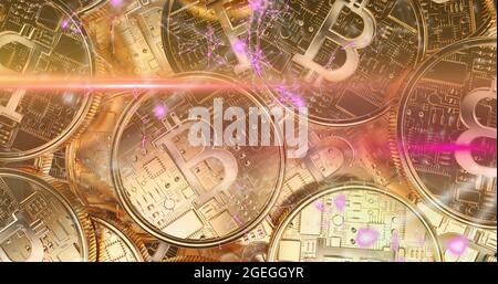 QR code scanner against golden bitcoins Stock Photo - Alamy