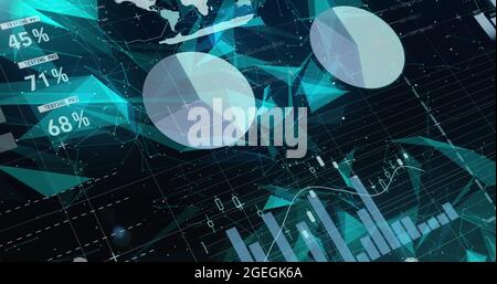 Financial data processing against plexus networks on black background ...