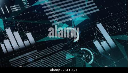 Financial data processing against plexus networks on black background ...