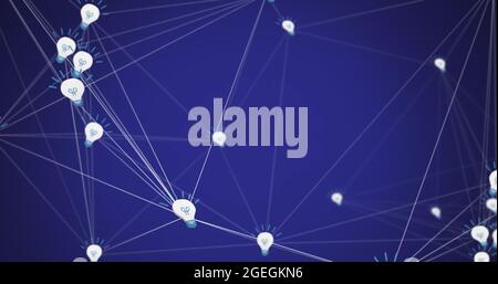 Digital image of network of bulb icons against blue background Stock ...