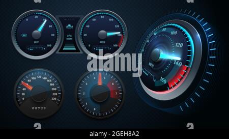 Set of Car speedometer dashboard. Realistic speedometer. Vector ...