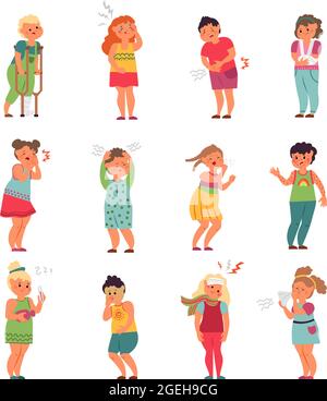 People feel pain, characters suffering of ache in different body parts ...