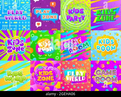 Game room party labels, children education and entertainment club ...