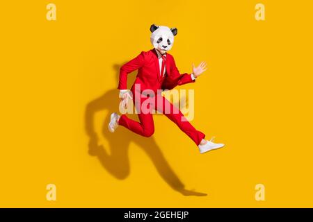 Photo of panda guy crazy party funny dance wear mask red tux tie shoes ...