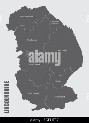 Modern Map - Lincolnshire county with district labels UK illustration ...