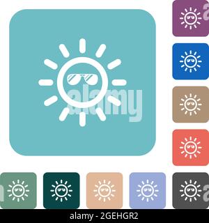 Sun with glossy sunglasses icons on round glass buttons in multiple ...