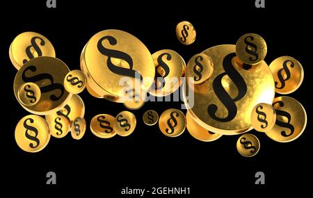 Golden paragraph signs isolated on a black background Stock Photo - Alamy