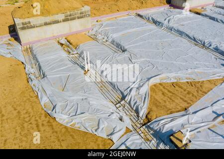 PVC drainage system installation for new house construction Stock Photo ...