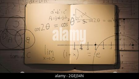 Mathematical equations against open book Stock Photo - Alamy