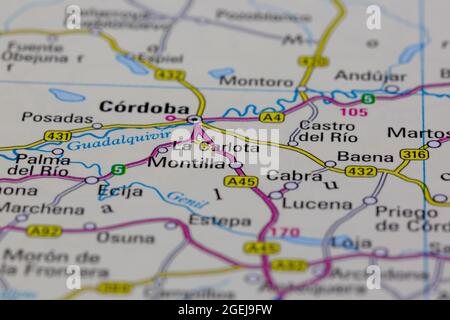 Montilla Spain shown on a road map or Geography map Stock Photo - Alamy