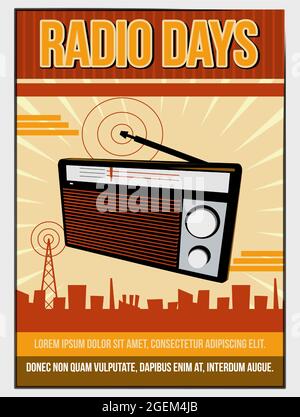 Retro radio, transistor. Style of the 80s and 90s. Vector over white ...