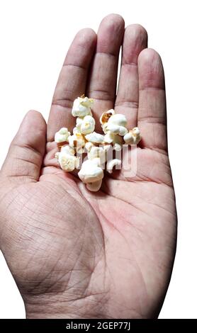 hand with Popcorn, in hand isolated on white background Stock Photo - Alamy
