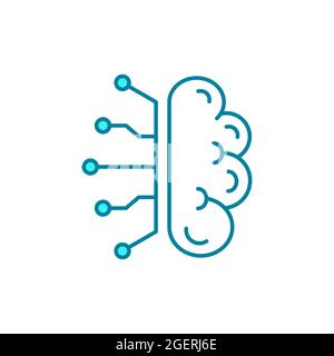 Cyberbrain line icon. Vector artificial intelligence brain concept ...