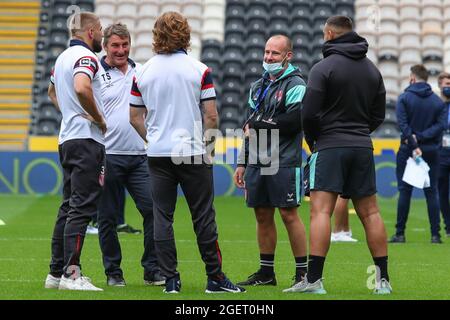 Hull KR players inspect the pitch prior to the kick off in, on 8/21 ...