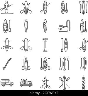 Paddle board icons set outline vector. Sup board water. Beach activity Stock Vector Image & Art ...