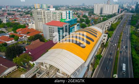 Aerial view of LRT railway station platform at the new constructed in ...