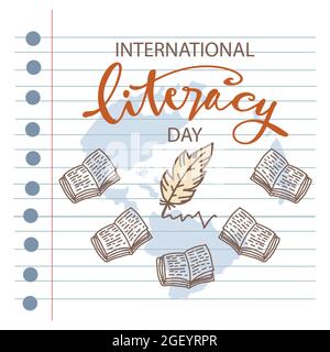 International Literacy Day poster. September 08. Education concept ...