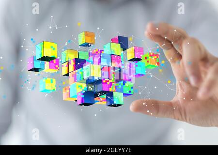Person's hand touching 3D rendered section signs Stock Photo - Alamy