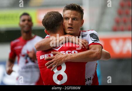 Essevee's Jelle Vossen celebrates after scoring during a soccer match ...