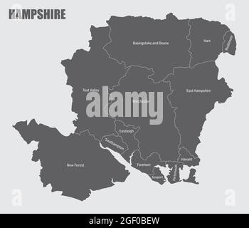 Hampshire county England UK black map with white labels illustration ...