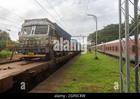 RoRo Train on Konkan Railways at Udupi Railway Station, Karnataka ...