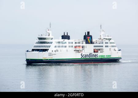 A Scandlines hybrid ferry runs between Rodby (Denmark) and Puttgarden ...