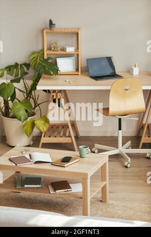 Background image of cozy home office workplace with natural design and ...