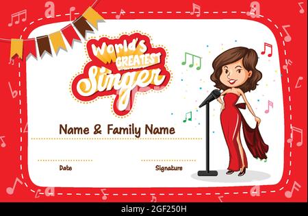 World greatest singer certificate template illustration Stock Vector ...