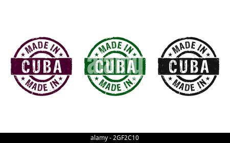 Made in Cuba stamp icons in few color versions. Factory, manufacturing ...
