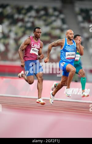 Ronnie Baker running the 100 meters at the 2020 Tokyo Olympics Stock ...