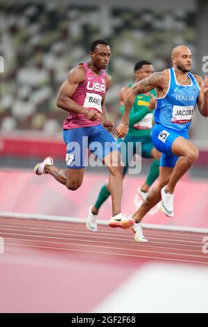 Ronnie Baker running the 100 meters at the 2020 Tokyo Olympics Stock ...