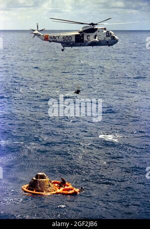 An astronaut inside a NASA Command Module, 1970s.Artist: NASA Stock ...