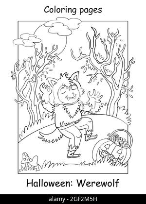 Werewolf Halloween Coloring Page for Kids Stock Vector Image & Art - Alamy