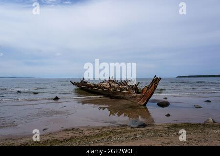 Loksa, Estonia - 8 August, 2021: view of the Raketa shipwreck in the ...