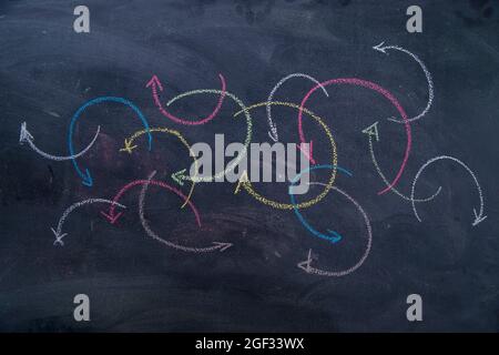 Colorful curved arrows drawn with chalk on blackboard Stock Photo - Alamy