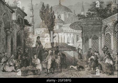 The history of Ottoman Empire. View of The Square and the fountain of ...