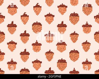 Acorns seamless pattern in pixel art style. 8 bit icon acorn, oak ...