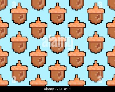 Acorns seamless pattern in pixel art style. 8 bit icon acorn, oak ...