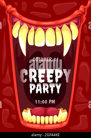 Open vampire mouth with red lips and white fangs isolated on white ...
