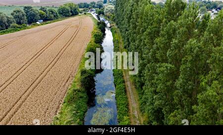 Aerial view of Stour Bridge, at Plucks Gutter, Kent at the point where ...
