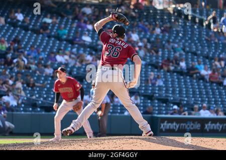 August 22 2021: Arizona pitcher Taylor Clarke (45) throws a pitch ...