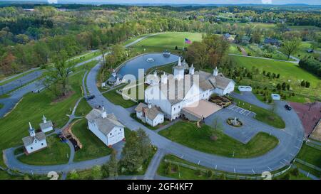 Aerial View of Restored Barns and Surrounding Buildings on a Beautiful ...
