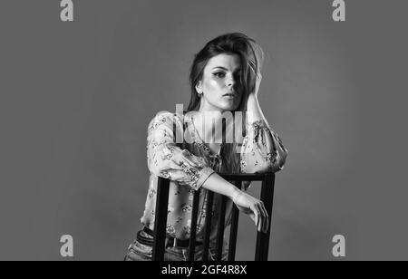 Languid look. Relaxed pose. Just relaxing. Woman beautiful face. Female ...