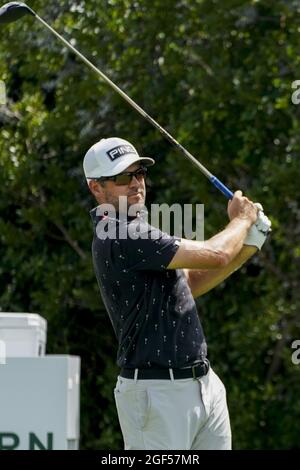 Corey Conners, of Canada, hits his tee shot on the 14th hole during the ...