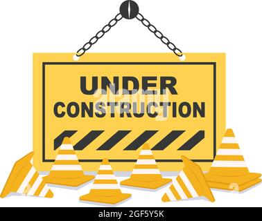 Under Construction With Symbol Worker Hold Stop or Road Sign, Tape ...
