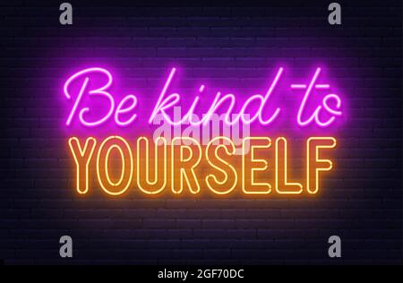 Be Kind neon lettering on brick wall background. Vector illustration ...