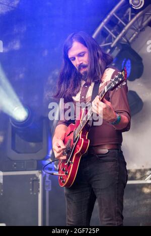 Farnham, UK, 21 August 2021. Matt Doyle of UB40 performing at Weyfest ...