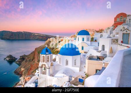 Great twilight view of Santorini island. Sunset on the famous Oia city ...