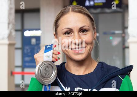 2021-08-09. Laura Asadauskaitė. Olympic meeting at Vilnius Airport ...
