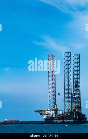 Africa, Cameroon, Limbe. Oil platform off the coast of Cameroon Stock ...